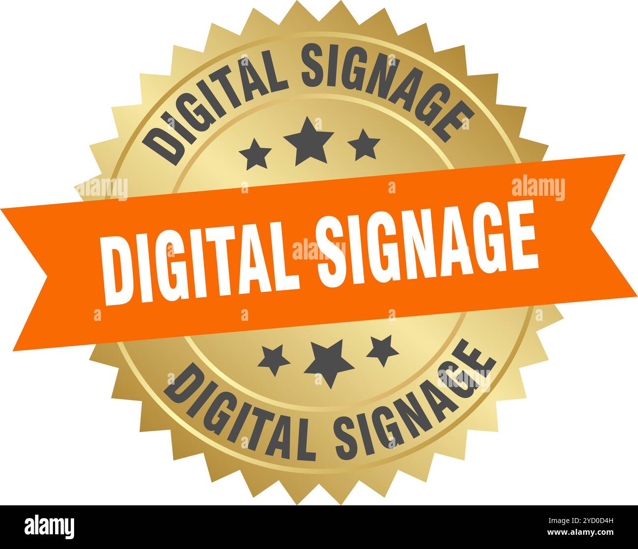digital signage round orange and gold label isolated on transparent ...