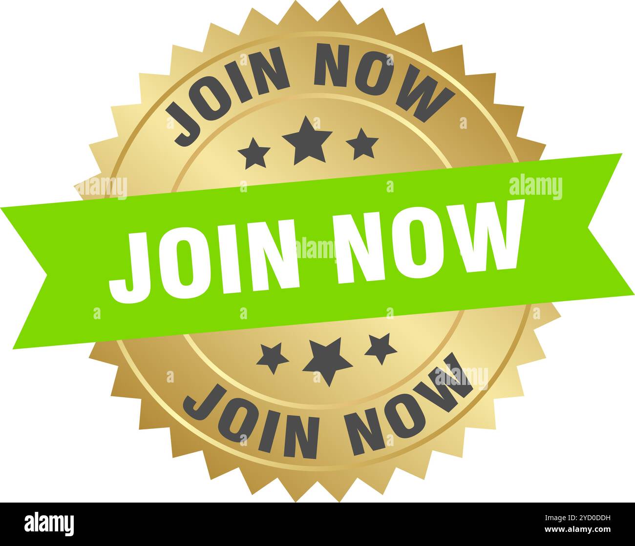 join now round green and gold label isolated on transparent background ...