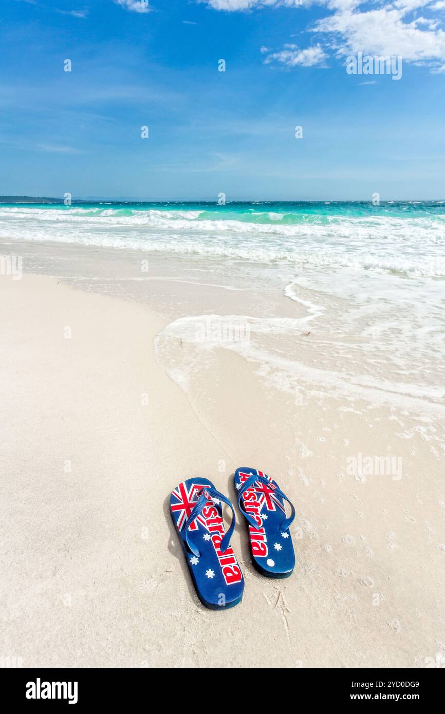 Aussie thongs on beach in summer Stock Photo - Alamy