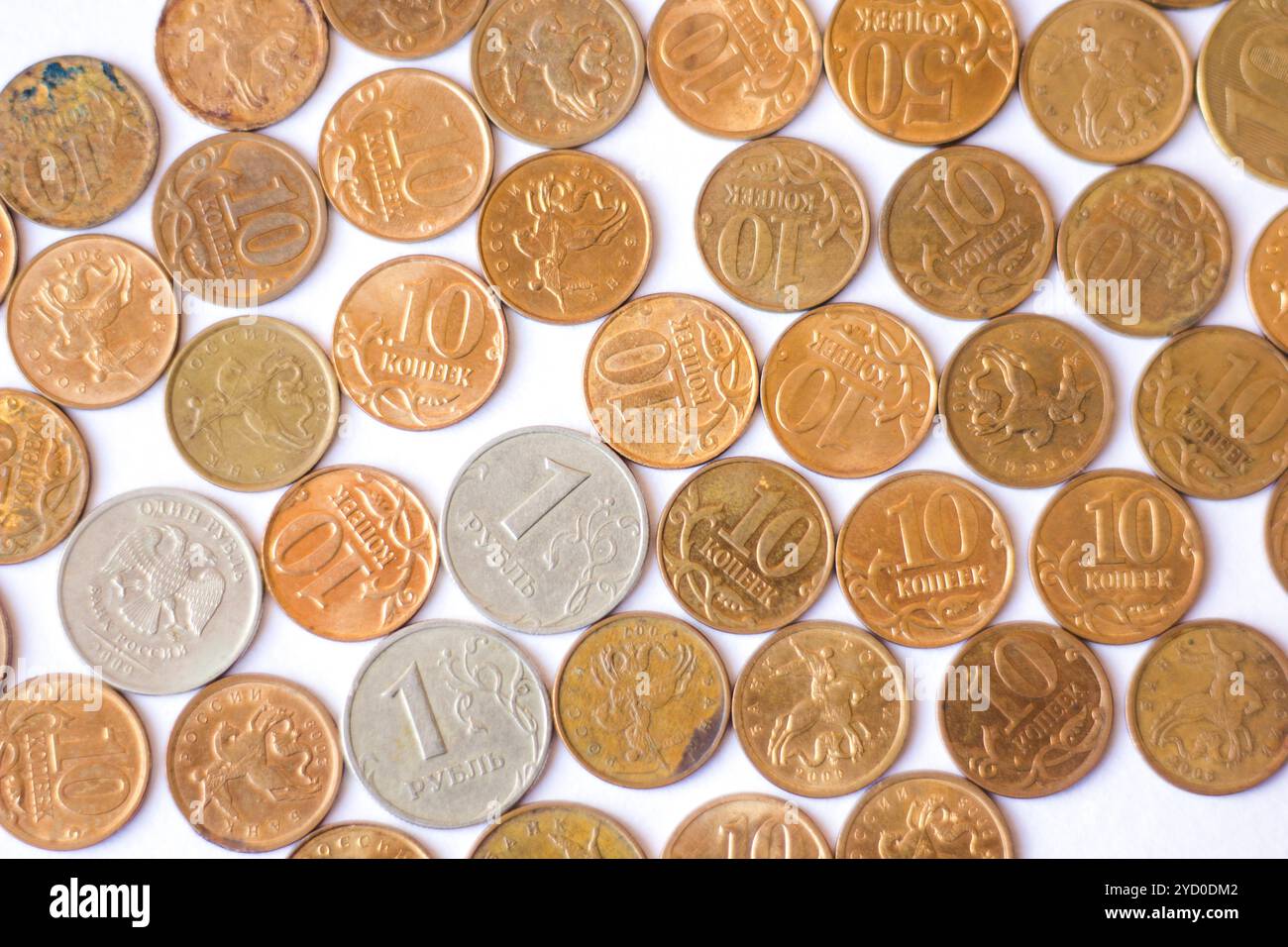 Russian coins isolated on white background. Russian money Stock Photo ...
