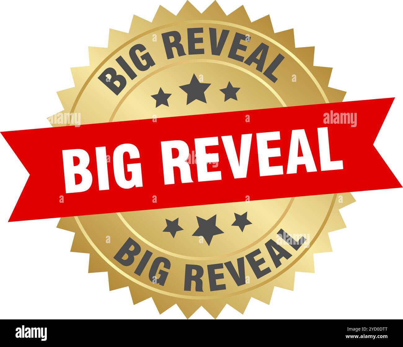 big reveal round red and gold label isolated on transparent background ...