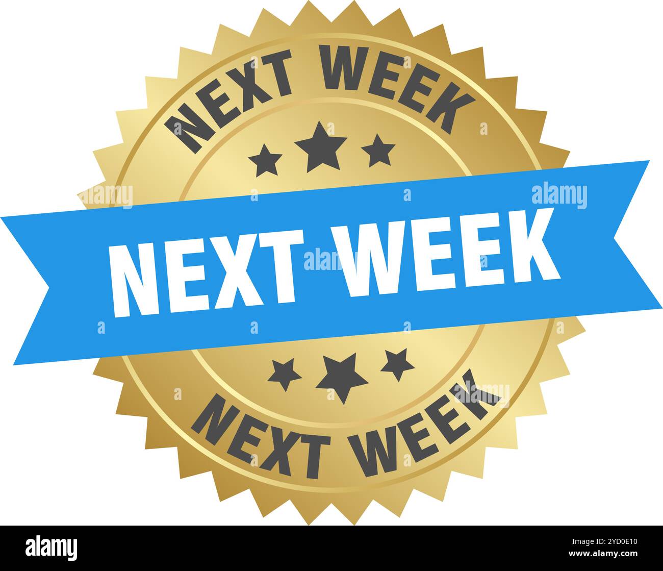 next week round blue and gold label isolated on transparent background ...