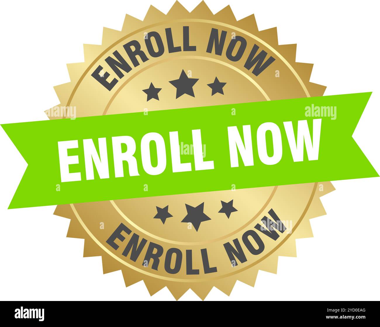 enroll now round green and gold label isolated on transparent ...