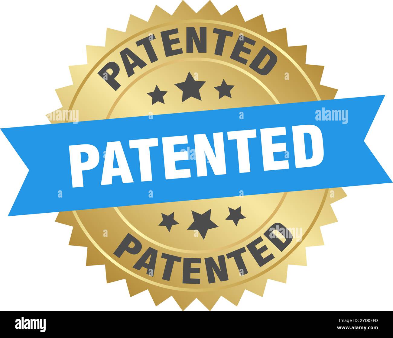 patented round blue and gold label isolated on transparent background ...
