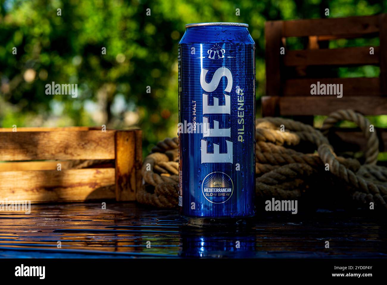 Efes beer can - condensation water droplets, outdoors background Stock ...