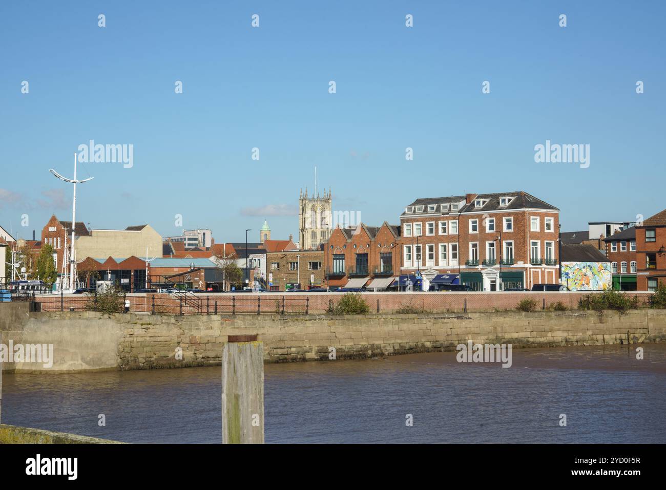 A view of Humber Dock St from across the dock entrance to Hull Marina ...