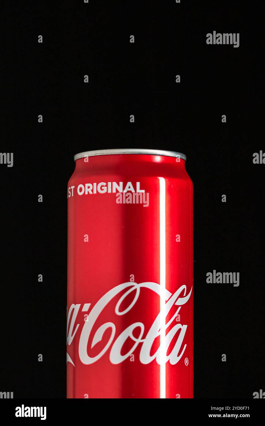 Editorial photo of classic Coca-Cola can on black background. Studio shot in Bucharest, Romania ...