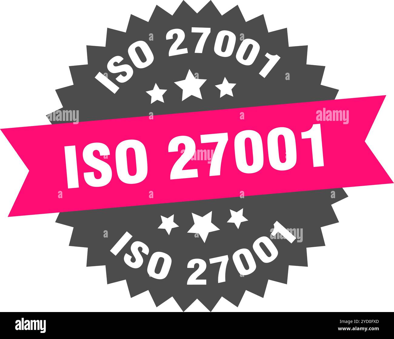 iso 27001 round pink label isolated on transparent background. iso ...