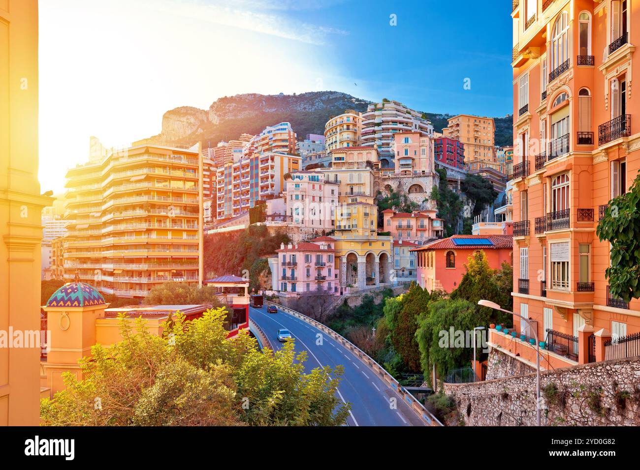 Colorful street and architecture of Monaco sun haze view Stock Photo ...