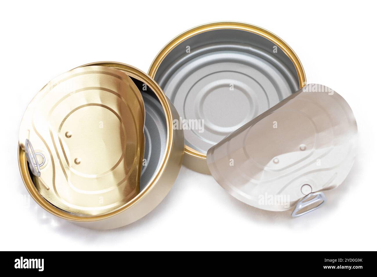 Two Opened Empty Tin Cans With Broken Cover Isolated on White ...