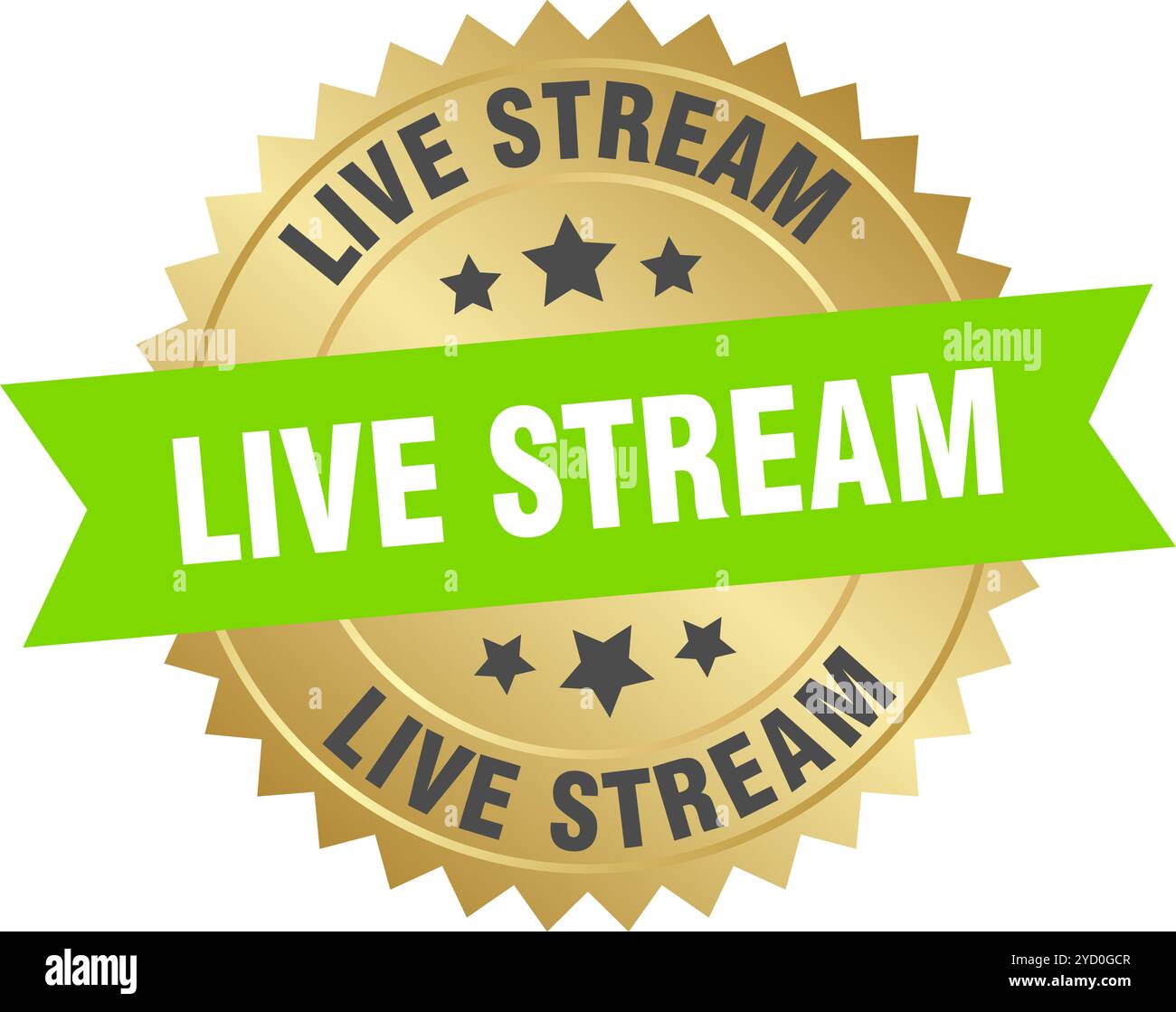 live stream round green and gold label isolated on transparent ...
