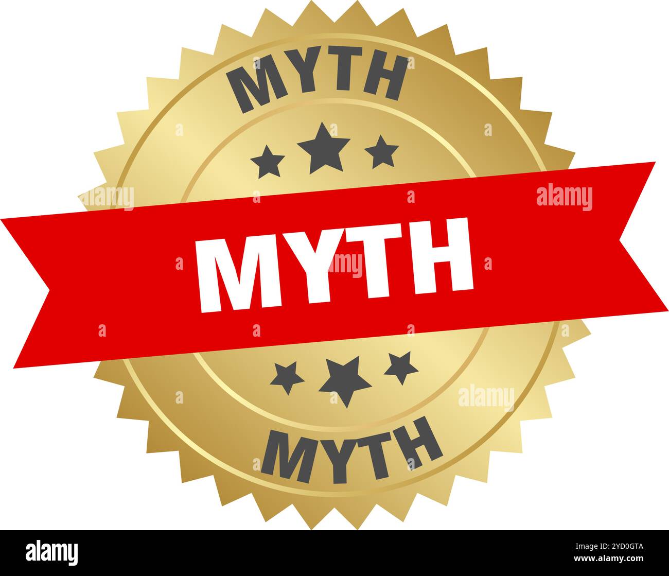 myth round red and gold label isolated on transparent background. myth ...