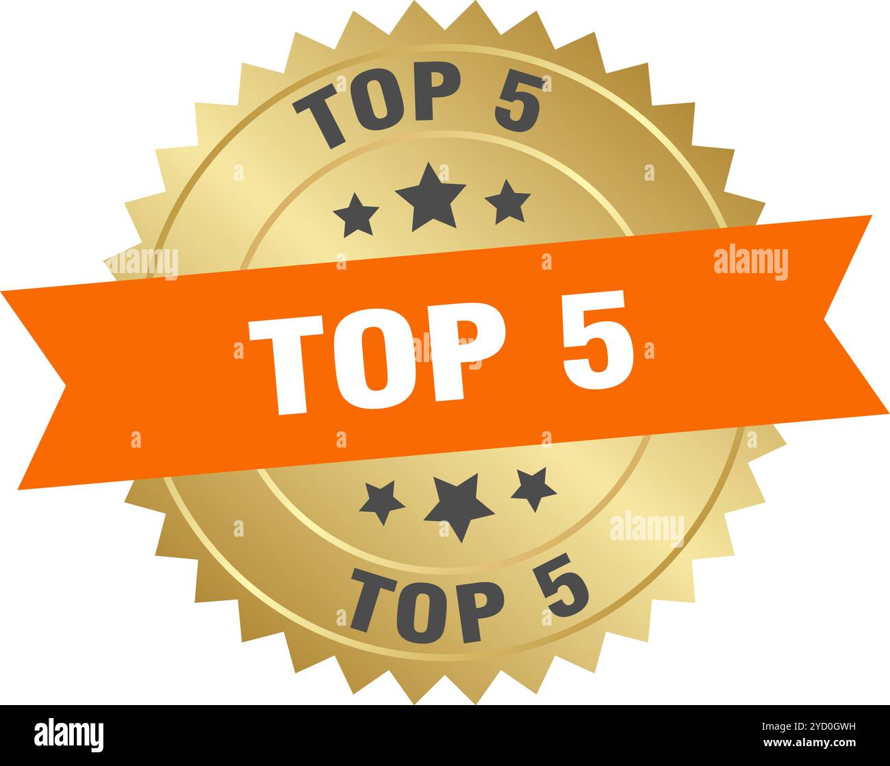 top 5 round orange and gold label isolated on transparent background ...