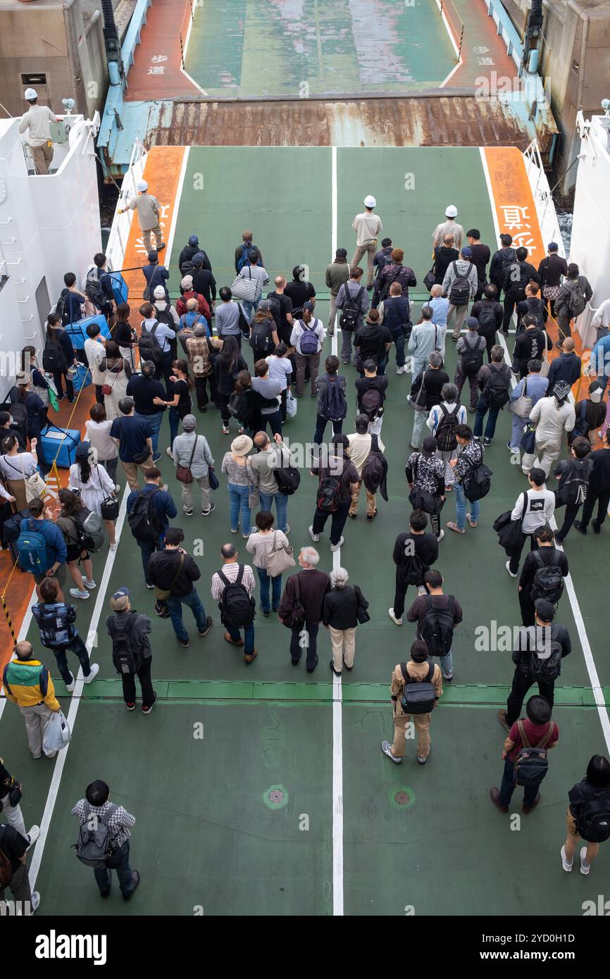 Passengers waiting to leave the Ferry from Naoshima to Uno Japan Stock ...