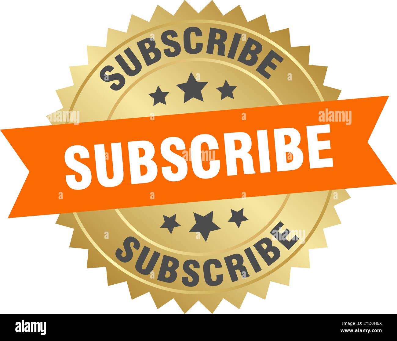 subscribe round orange and gold label isolated on transparent ...