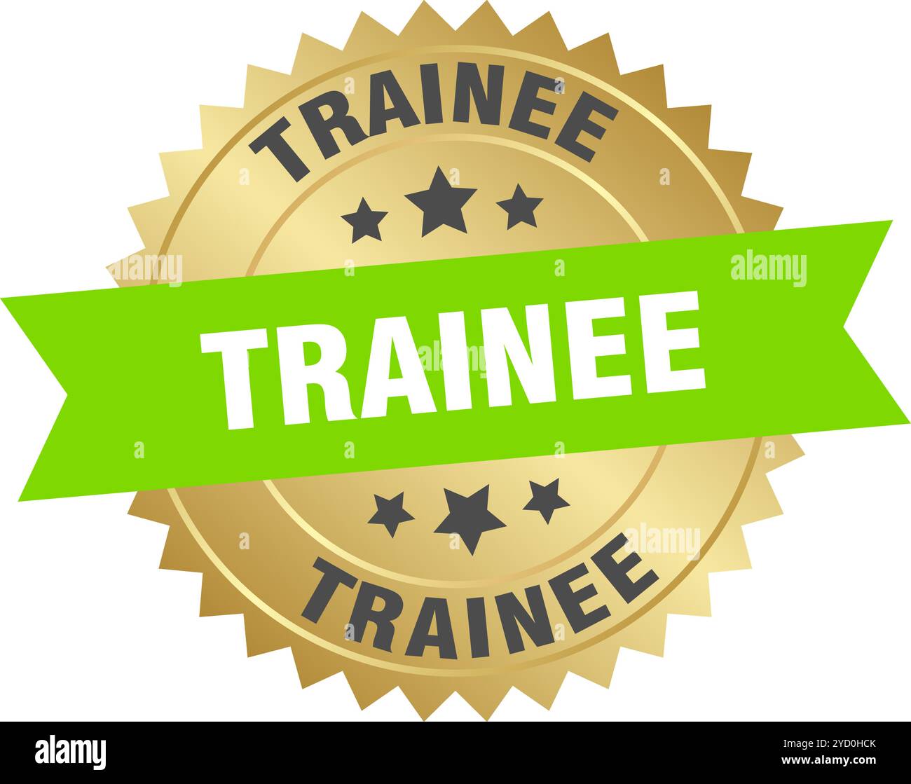 trainee round green and gold label isolated on transparent background ...