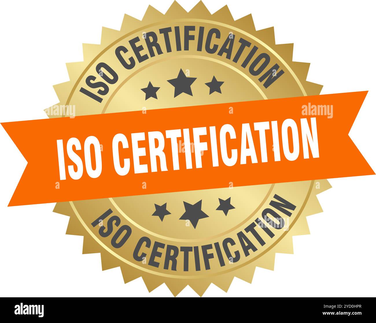 iso certification round orange and gold label isolated on transparent ...