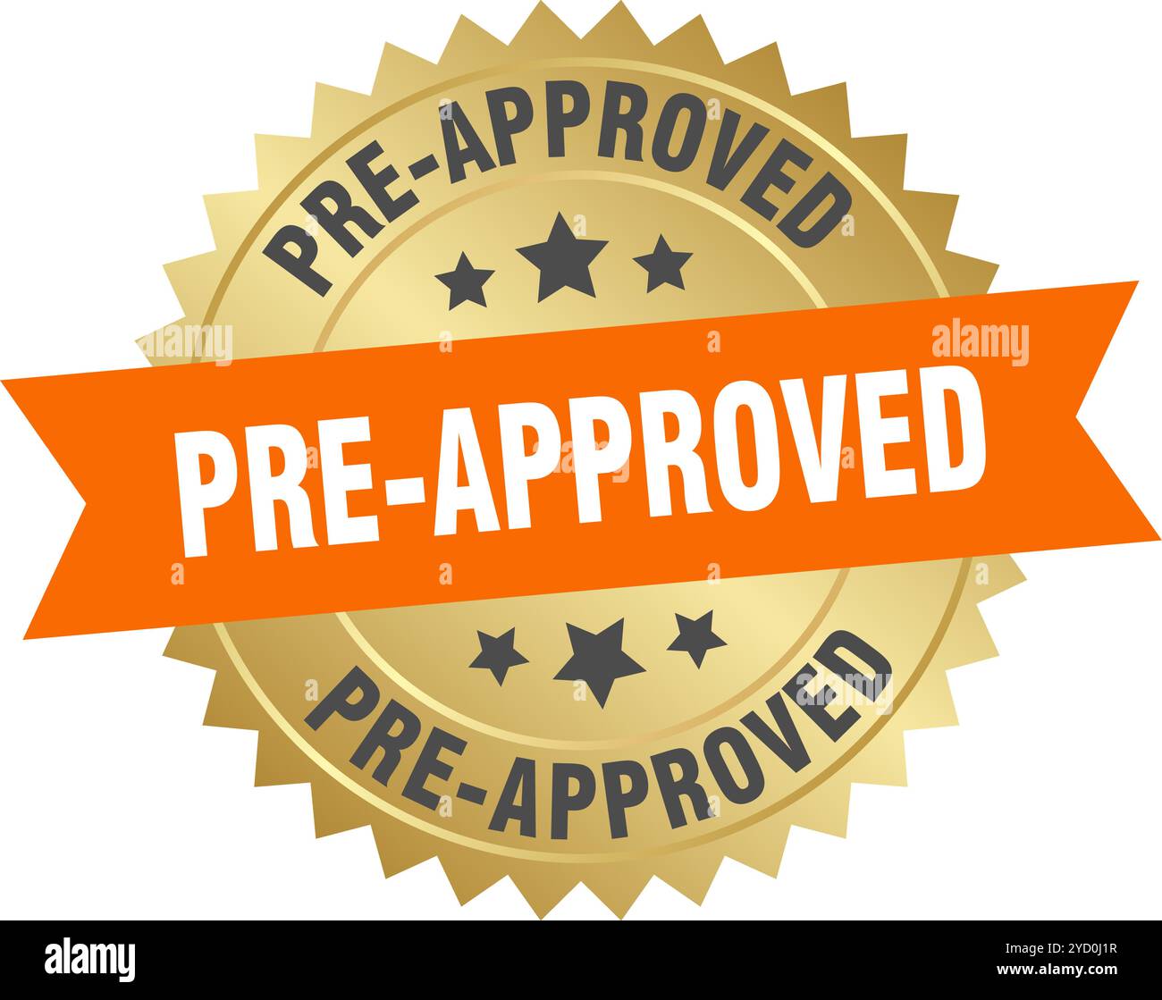 pre-approved round orange and gold label isolated on transparent ...