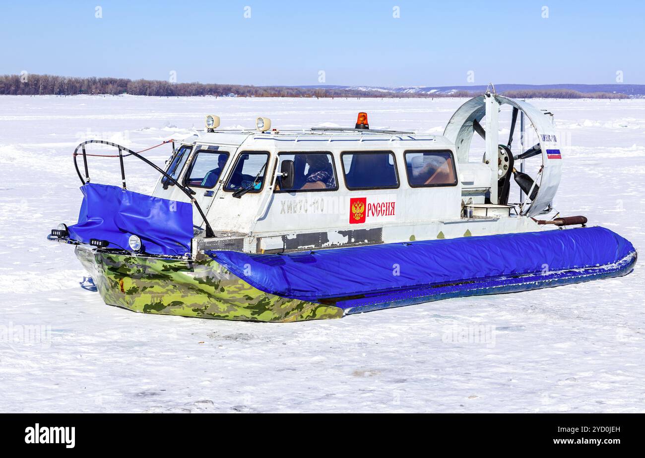 Hovercraft transporter on the ice of river Stock Photo - Alamy