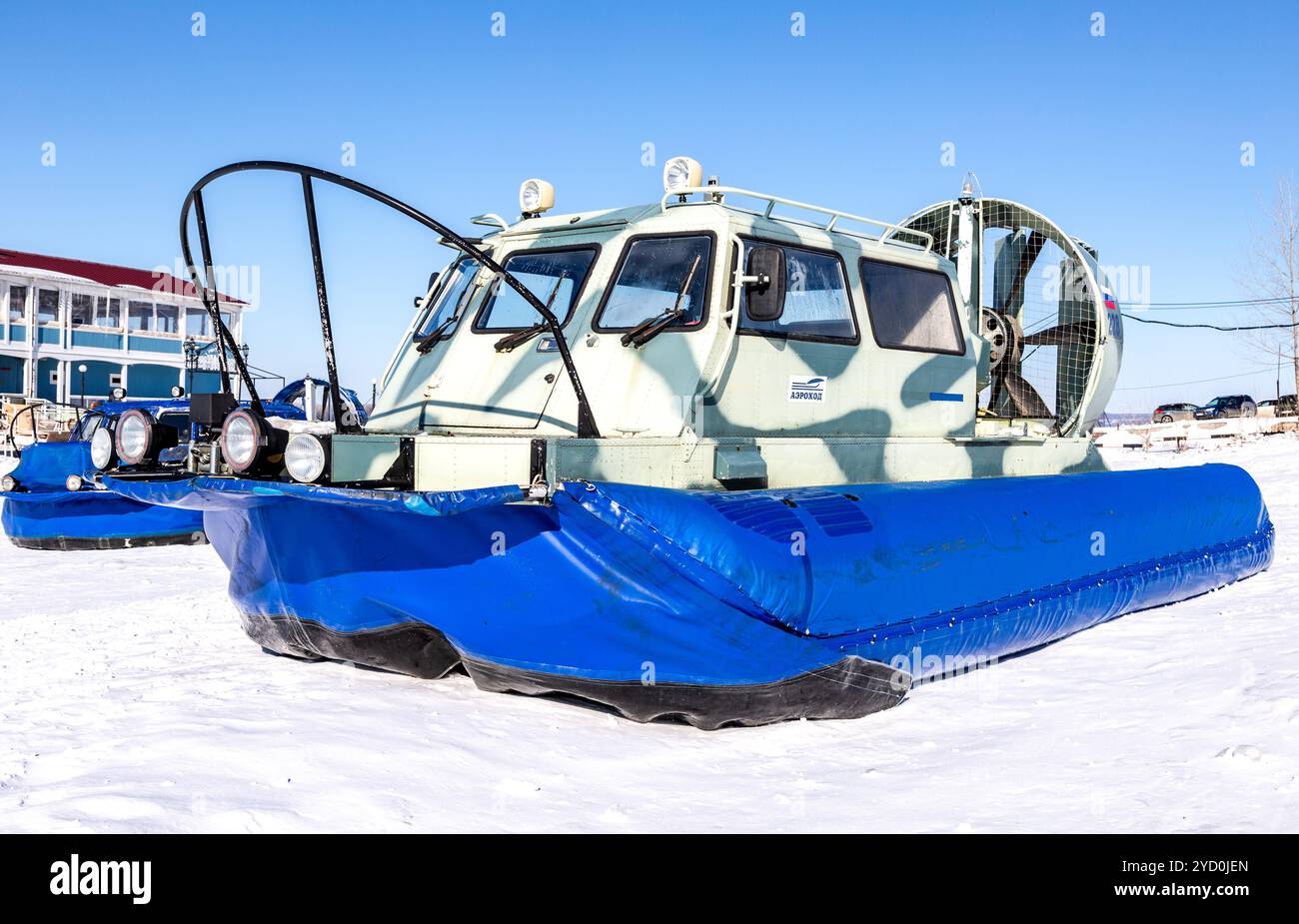 Hovercraft transporter on the ice of river Stock Photo - Alamy