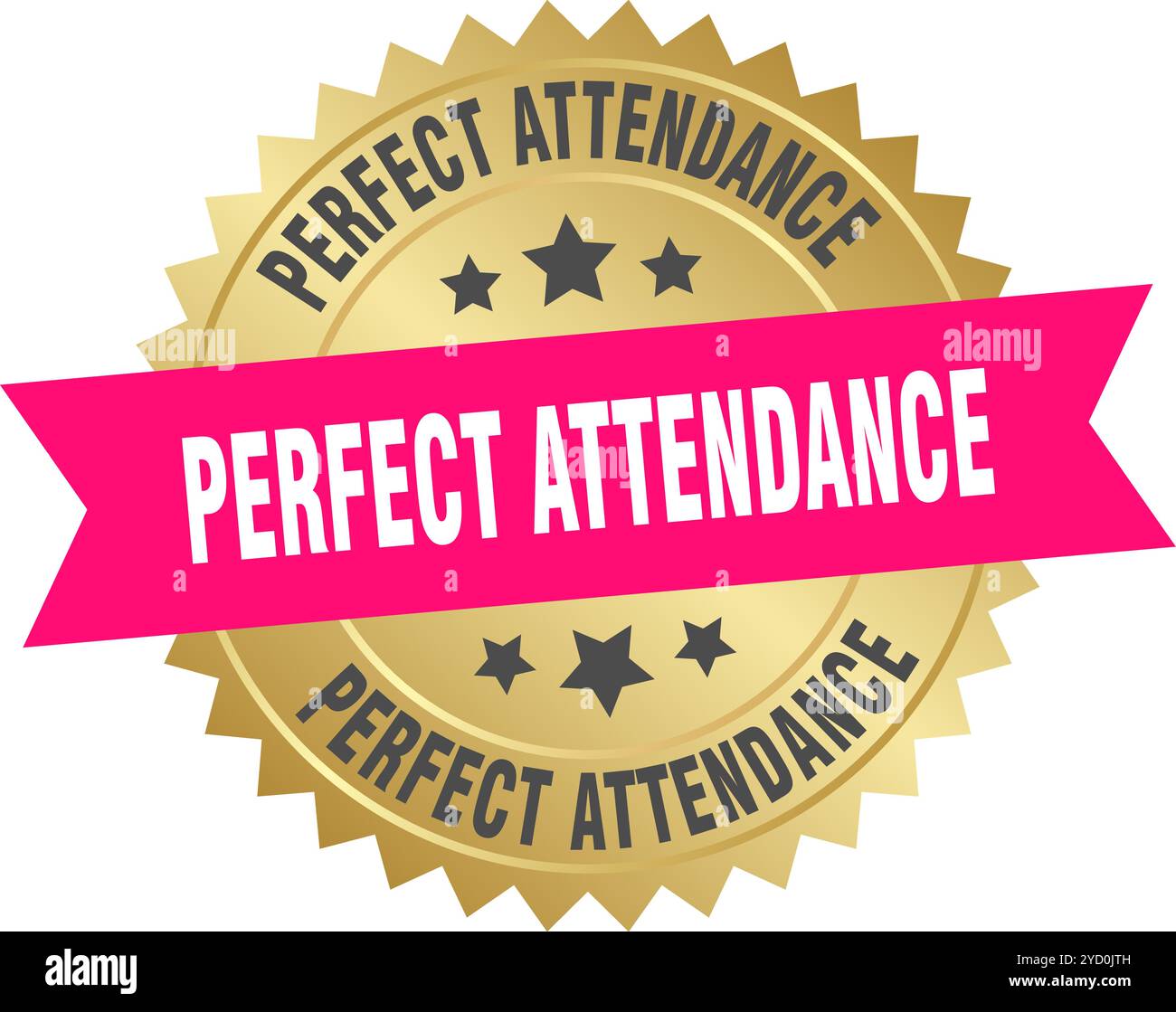 perfect attendance round pink and gold label isolated on transparent ...