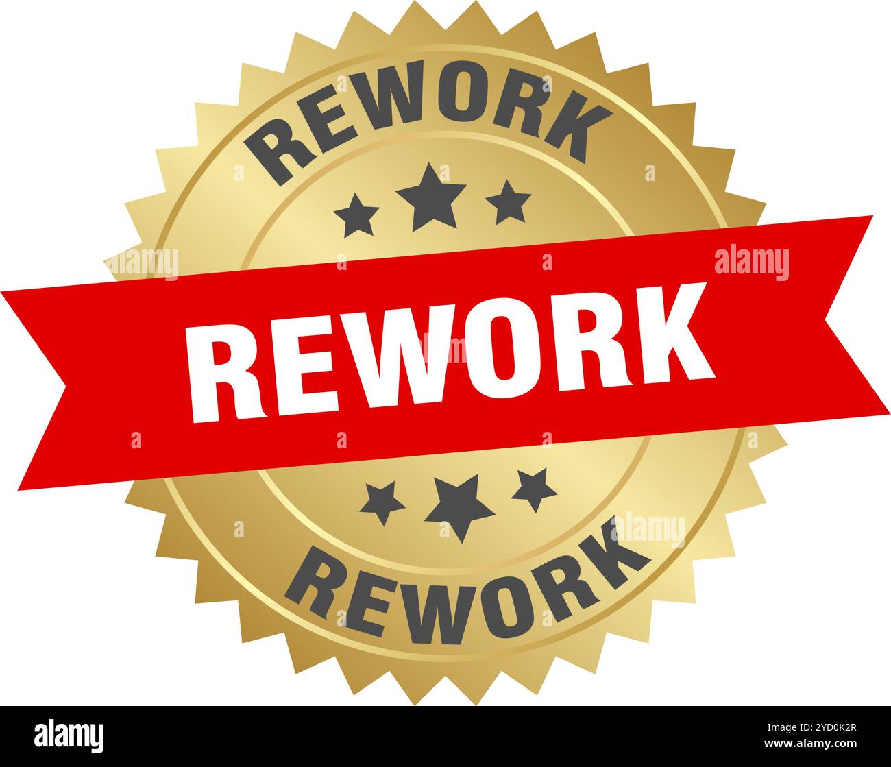rework round red and gold label isolated on transparent background ...