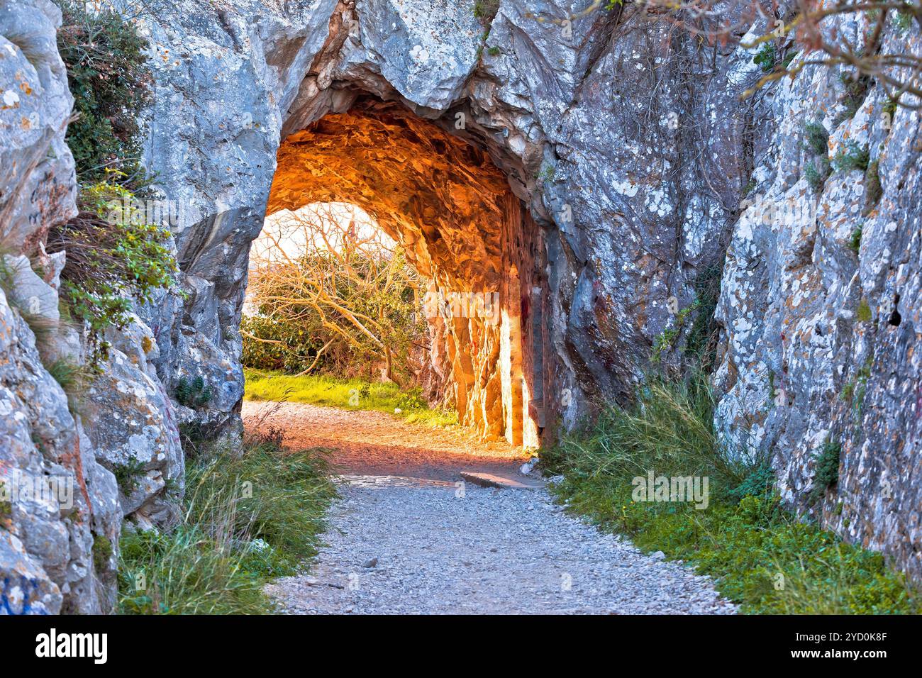 French Alps walkway carved in stone sun light view Stock Photo - Alamy