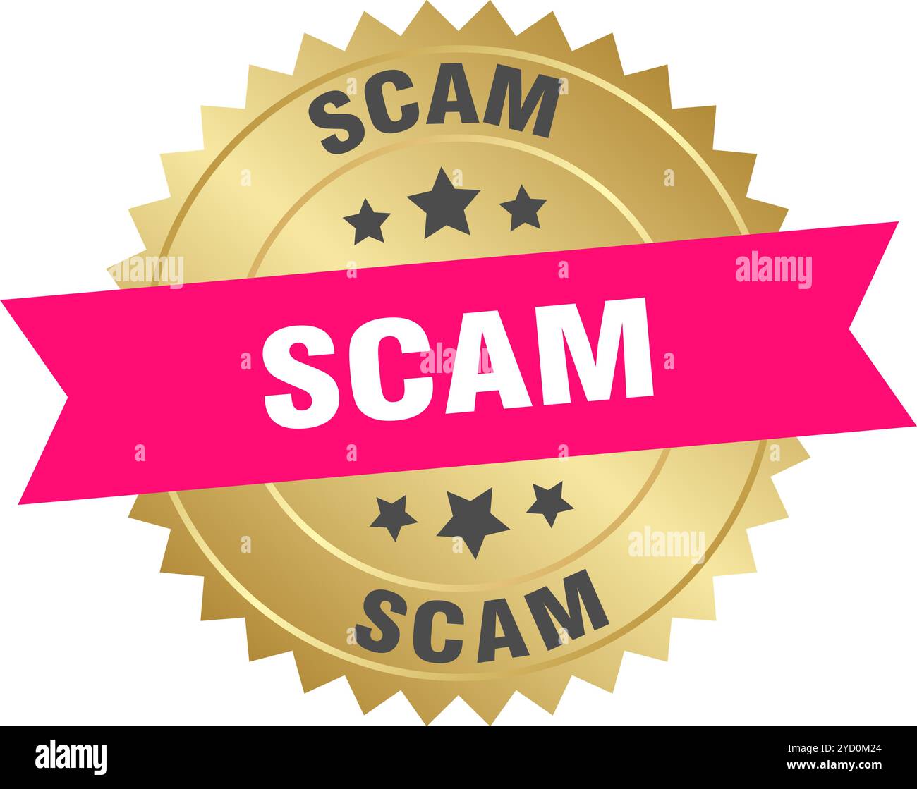 scam round pink and gold label isolated on transparent background. scam ...