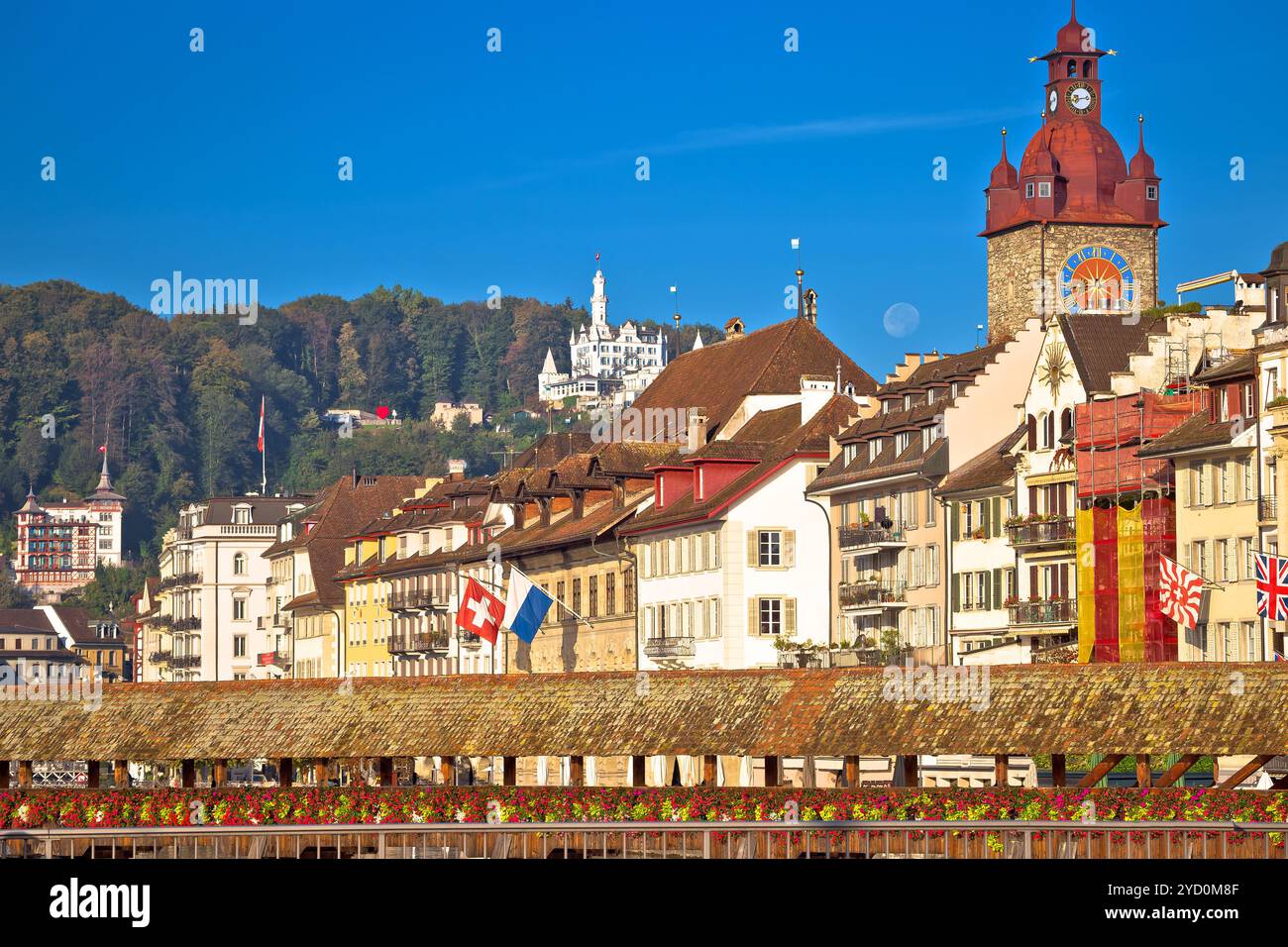 Luzern and Reuss river waterfront and famous landmarks view Stock Photo ...