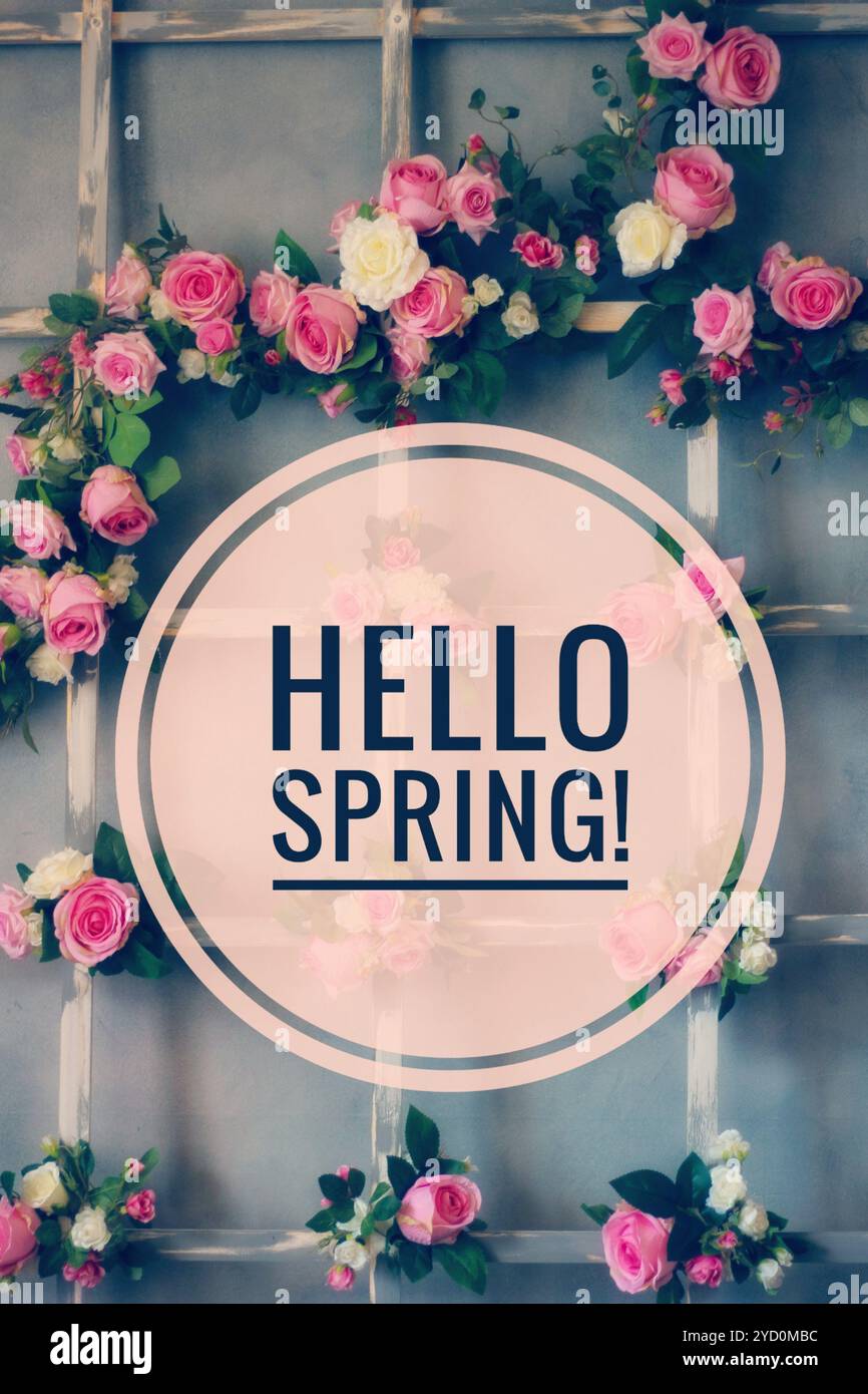 Postcard Hello Spring. Welcome card banner. Spring mood Stock Photo - Alamy