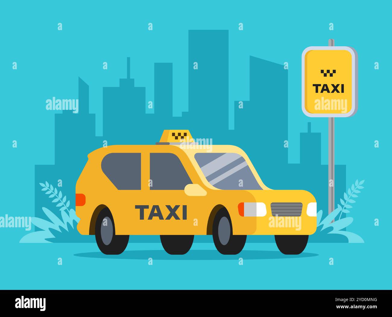 Yellow passenger taxi for city trips. Taxi stop sign Stock Vector Image ...