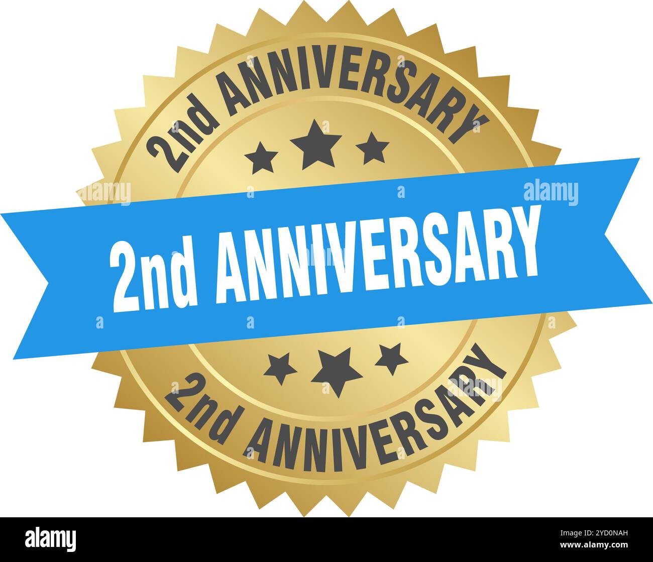 2nd anniversary round blue and gold label isolated on transparent ...