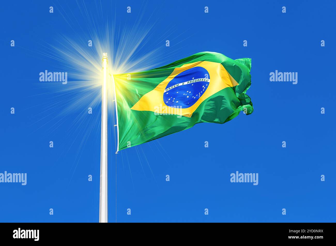 Flag of Brazil flying in the wind against the sky Stock Photo - Alamy