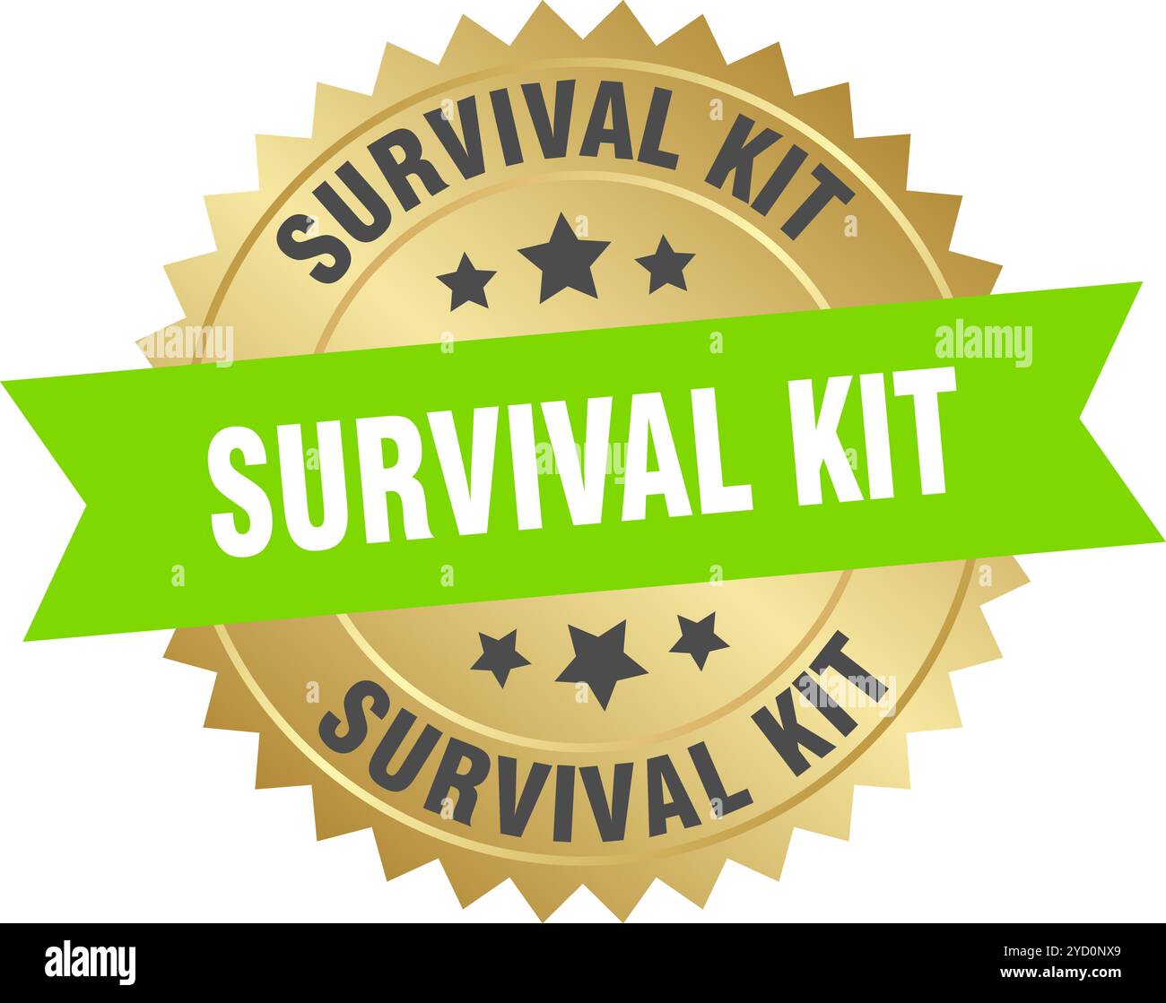 survival kit round green and gold label isolated on transparent ...