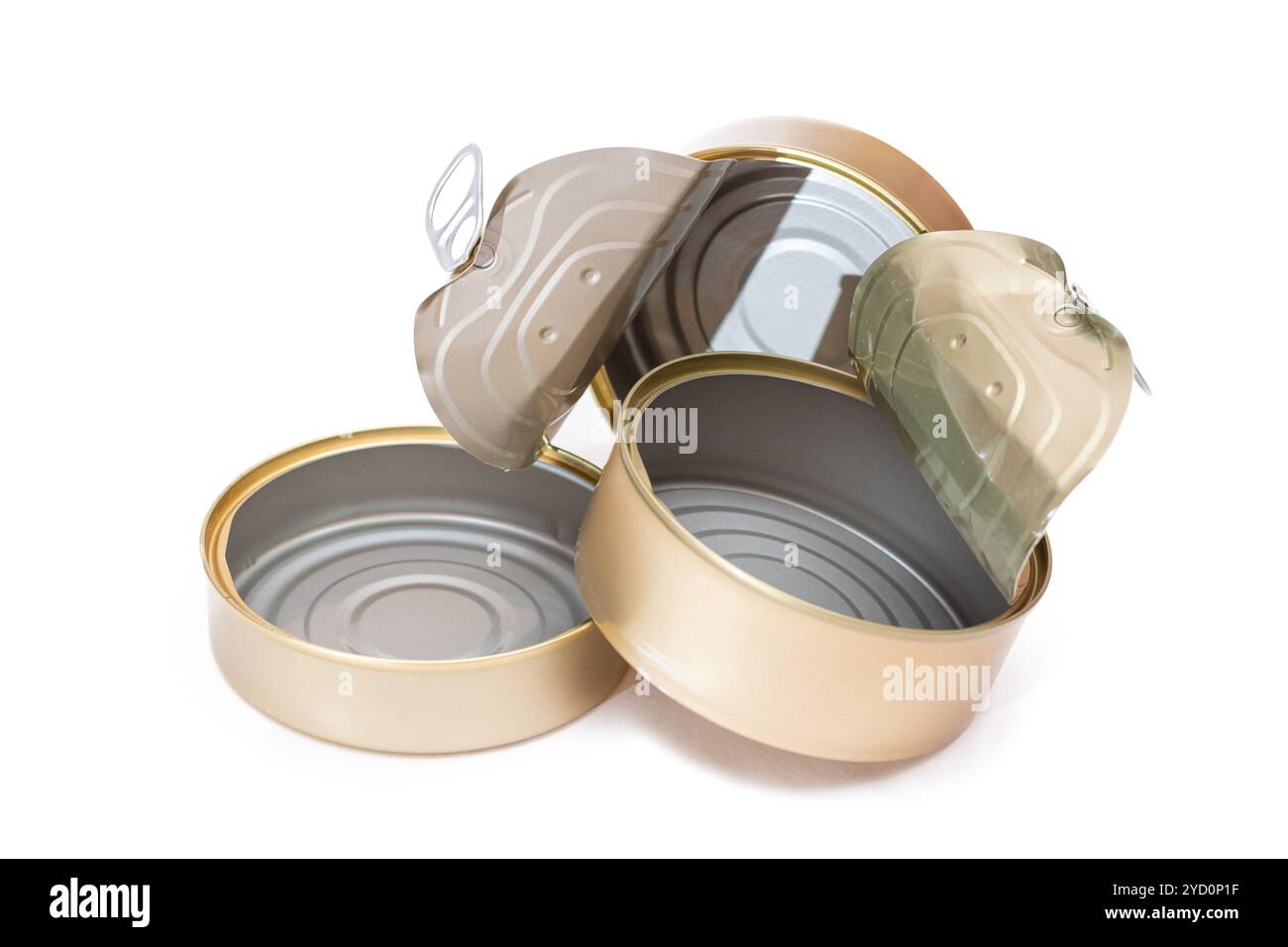 Three Opened Empty Tin Cans Isolated on White Background. Clean Used ...