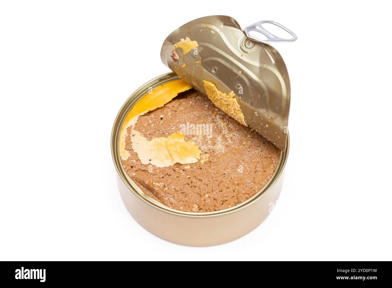 Opened Tin Can with Chicken Liver Pate Isolated on White Background ...