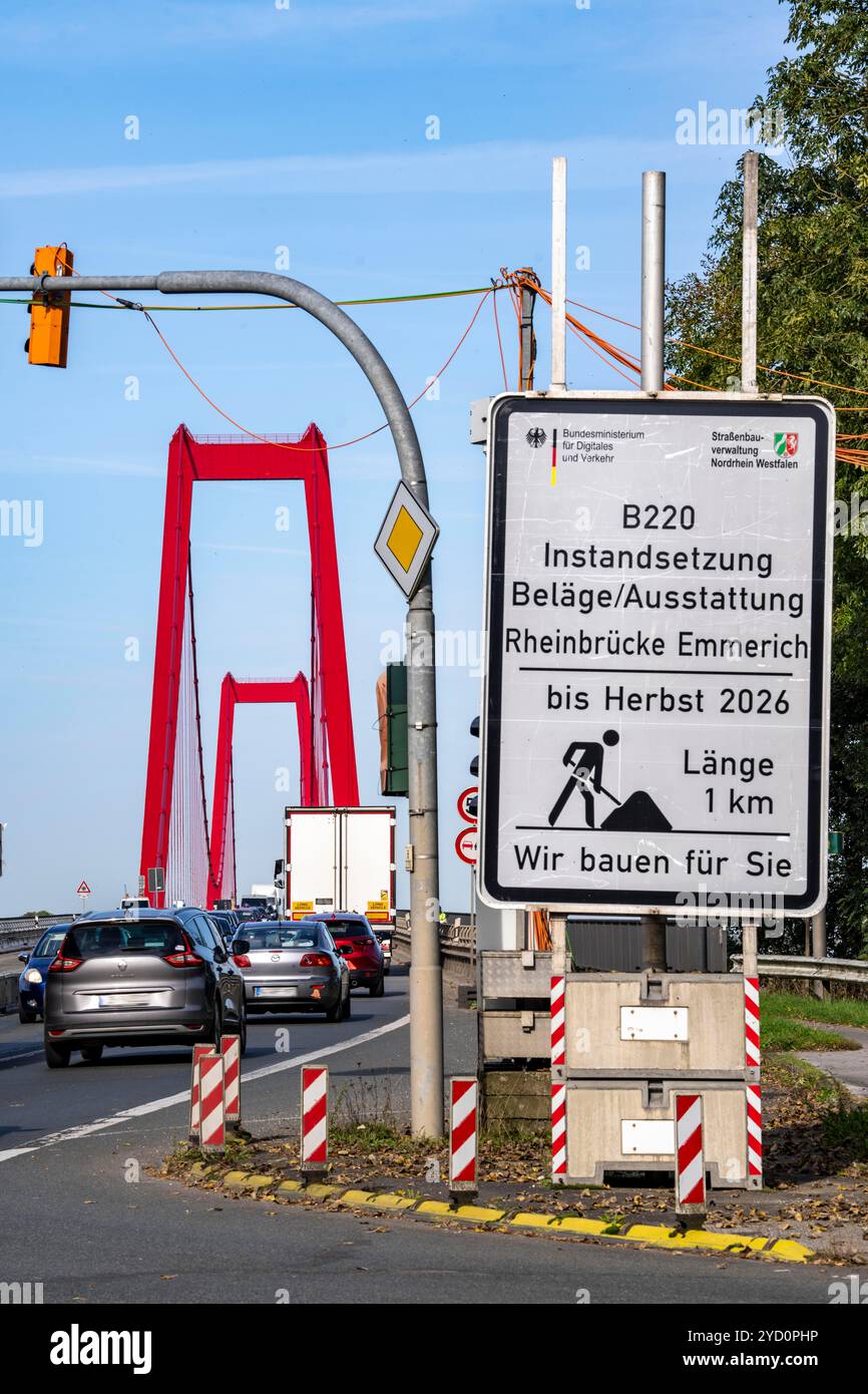 Traffic on the Rhine bridge Emmerich, federal highway B220, longest ...