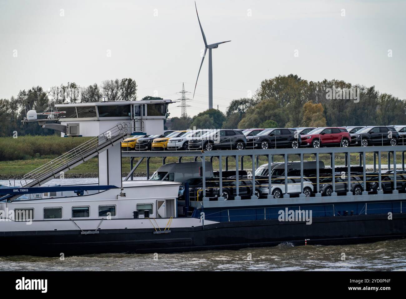 Car transporter Freighter Forenso, on the Rhine near Rees, brings Ford ...