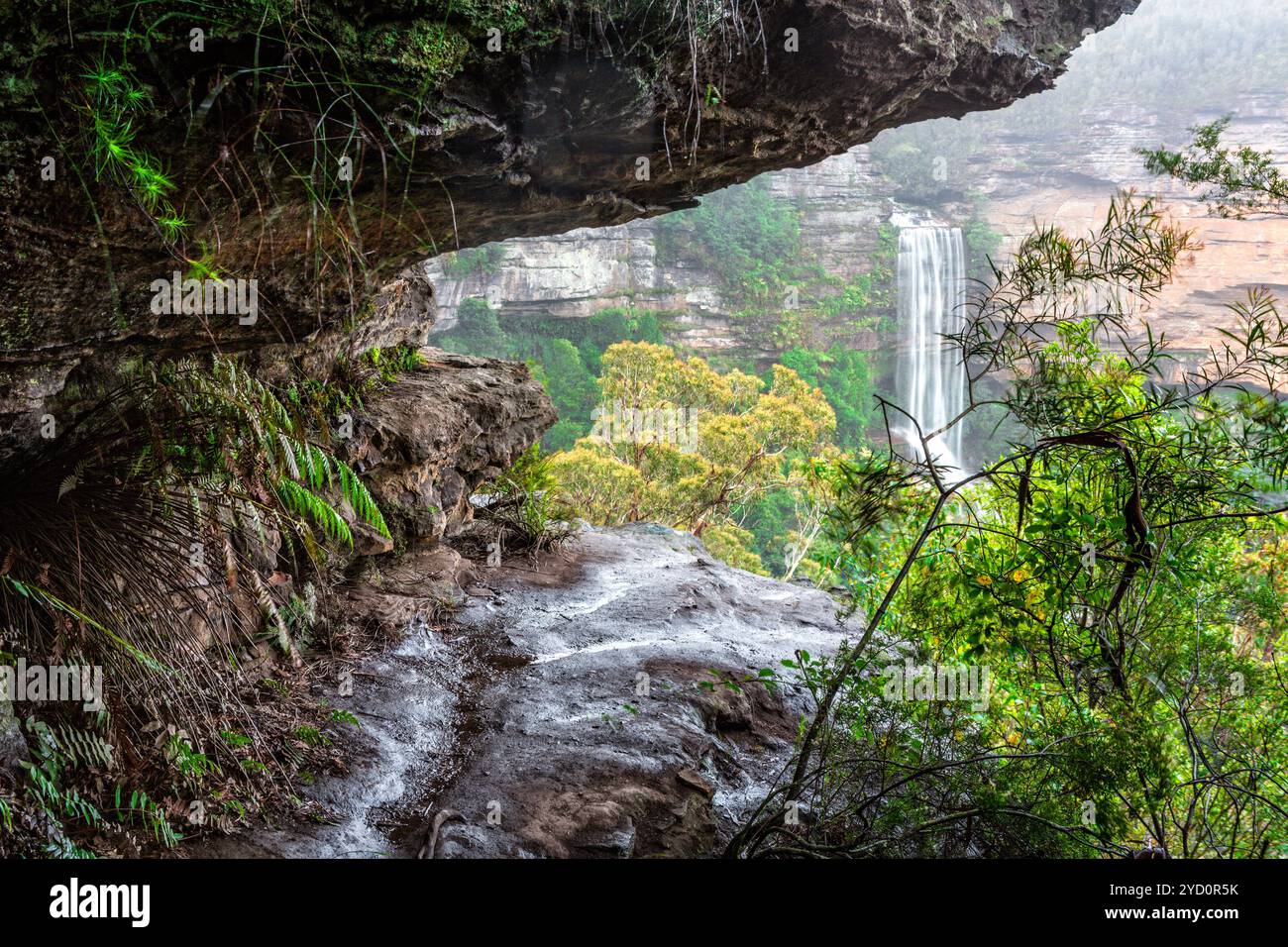 Natures window to a waterfall viewed through the cliff ledge Stock ...