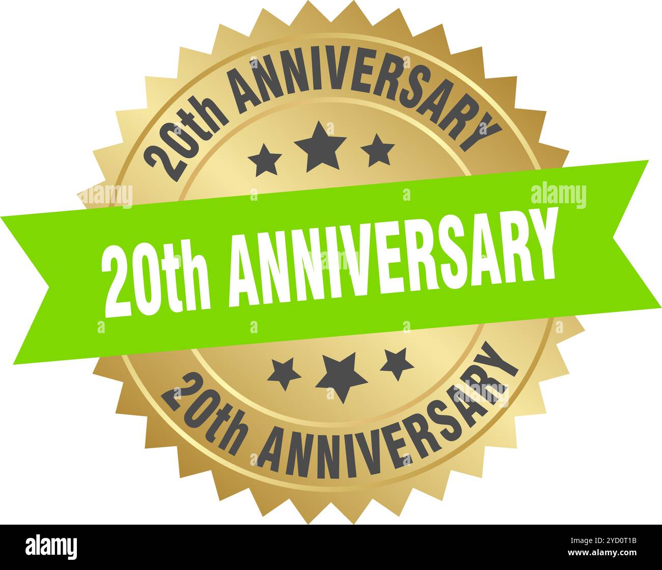 20th anniversary round green and gold label isolated on transparent ...