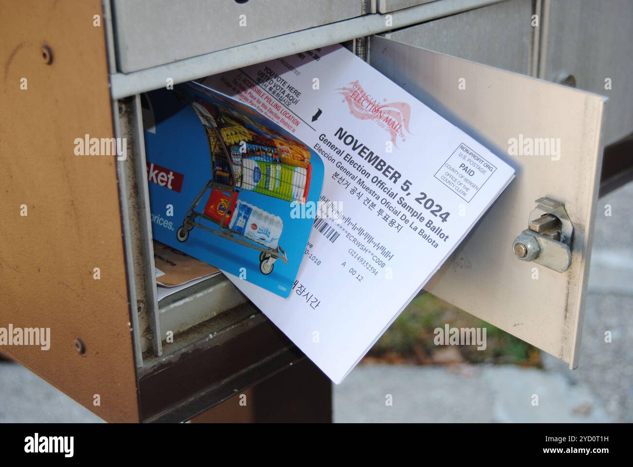 Rutherford, New Jersey, USA - October 24 2024: Mailbox with election ...