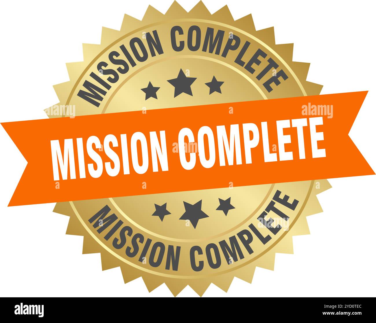 mission complete round orange and gold label isolated on transparent ...