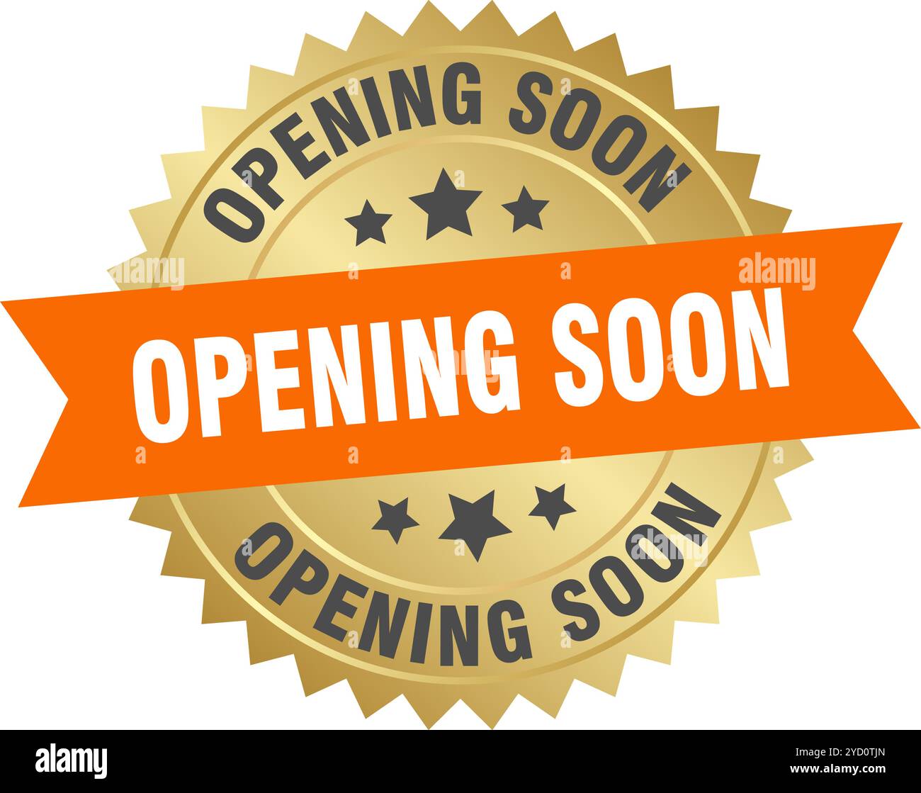 opening soon round orange and gold label isolated on transparent ...