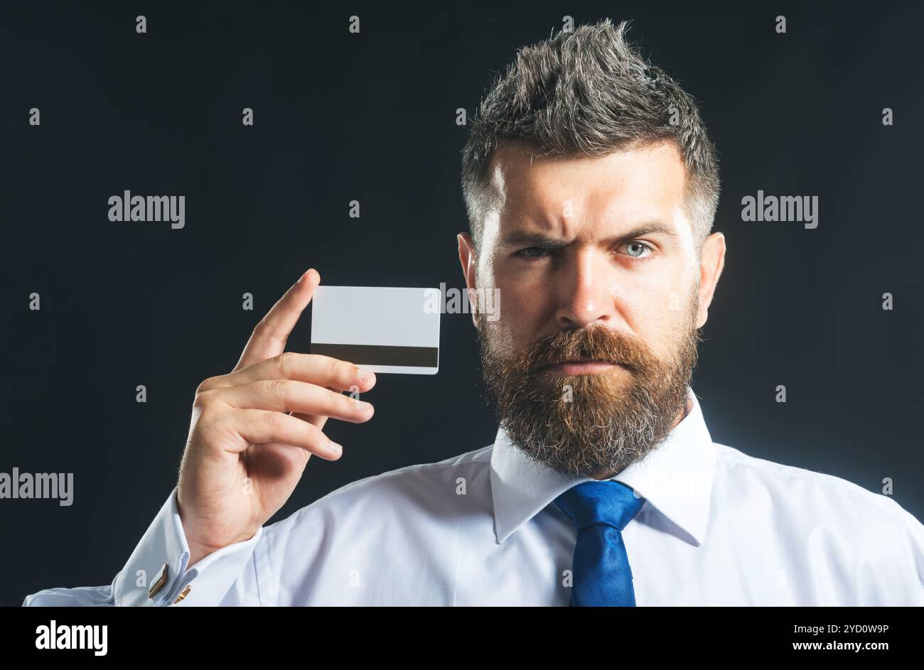 Banking service. Bank card design mockup with magnetic stripe. Serious ...