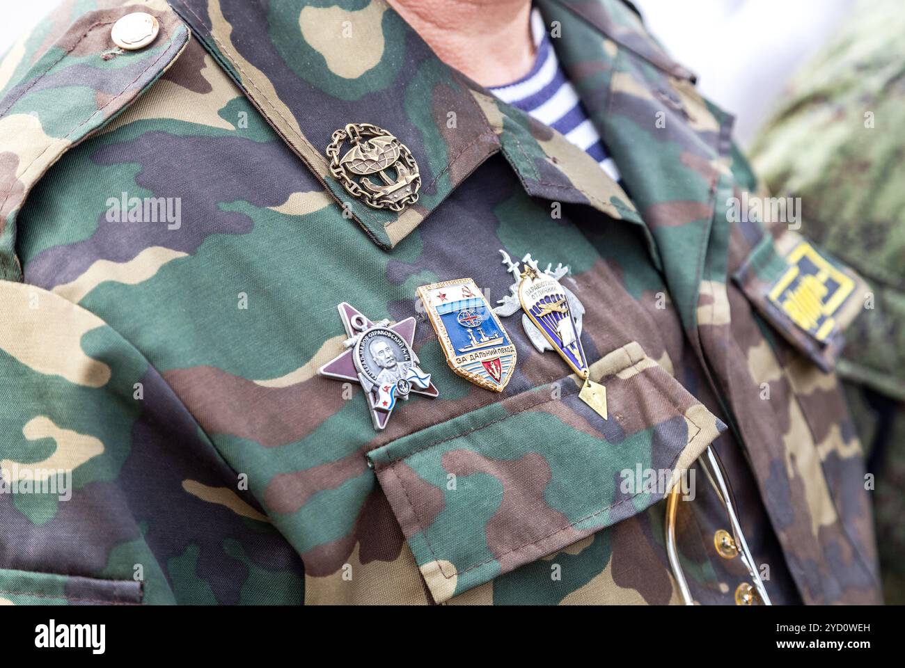 Different awards and badges on the russian uniform Stock Photo - Alamy