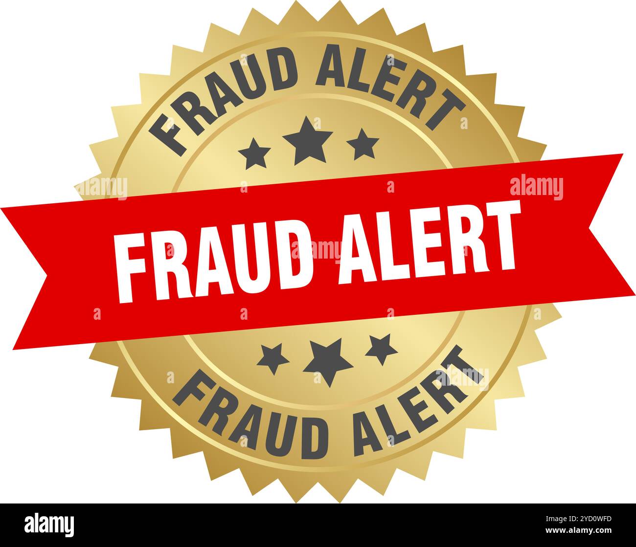 fraud alert round red and gold label isolated on transparent background ...
