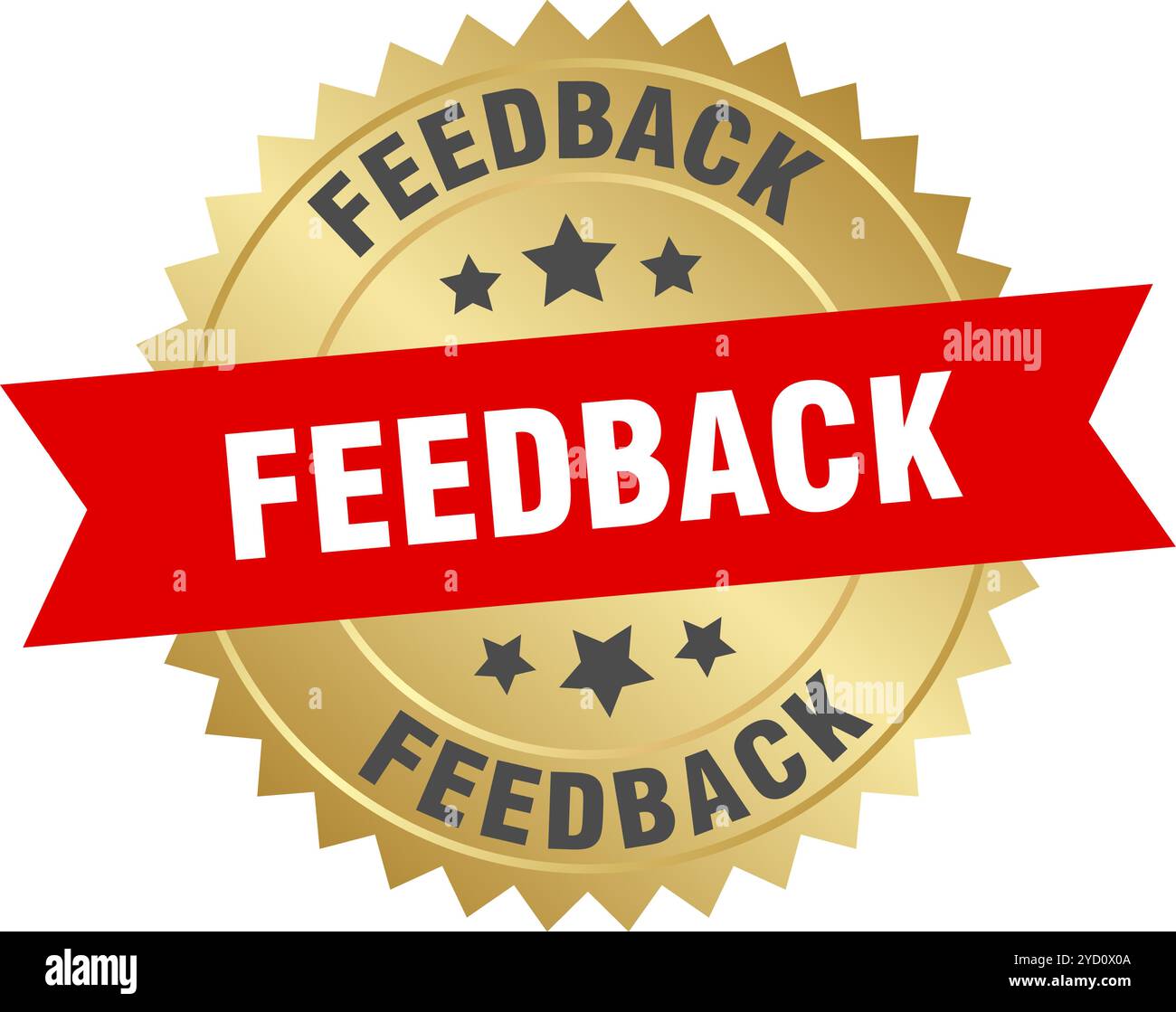 feedback round red and gold label isolated on transparent background ...