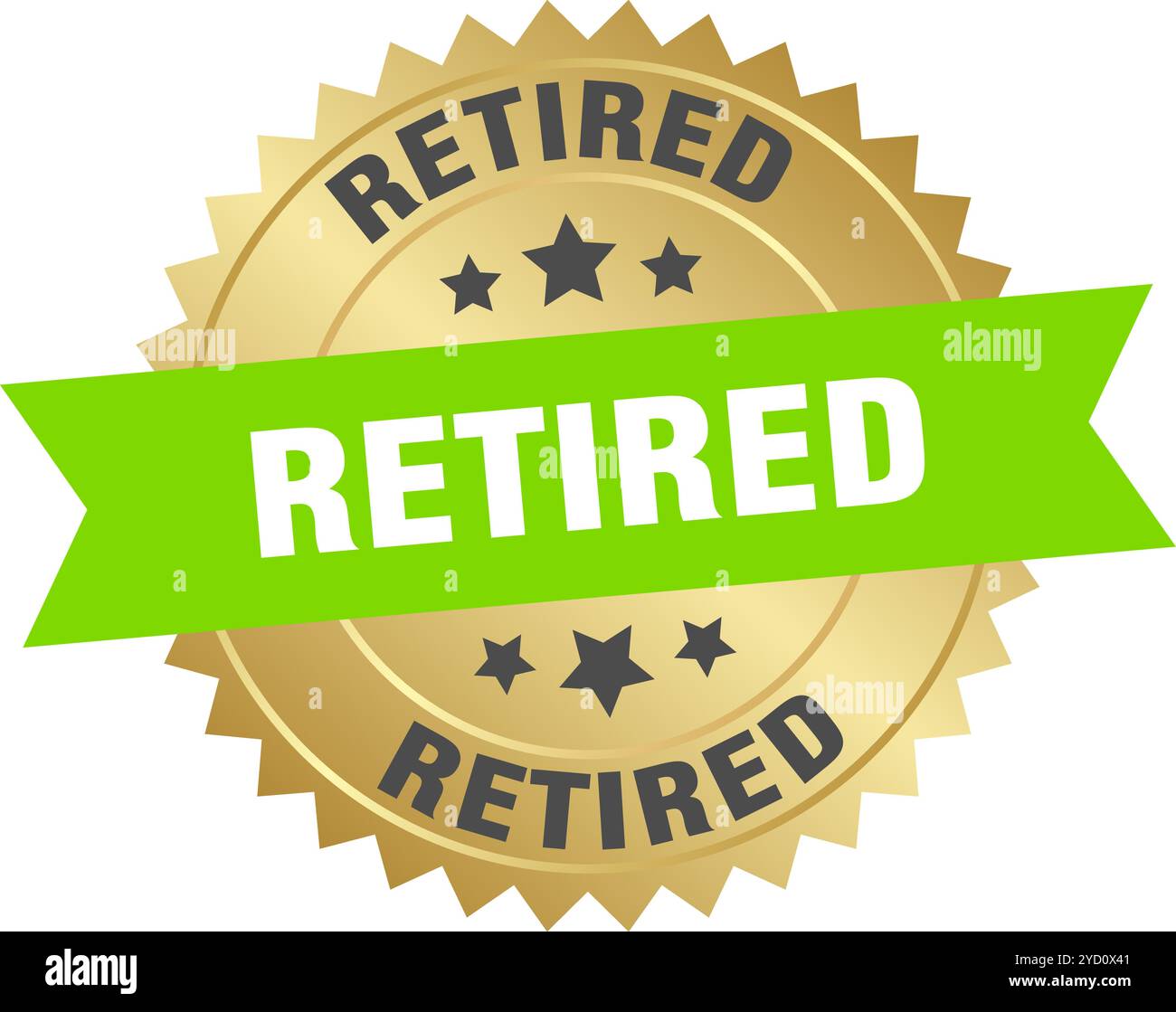 retired round green and gold label isolated on transparent background ...