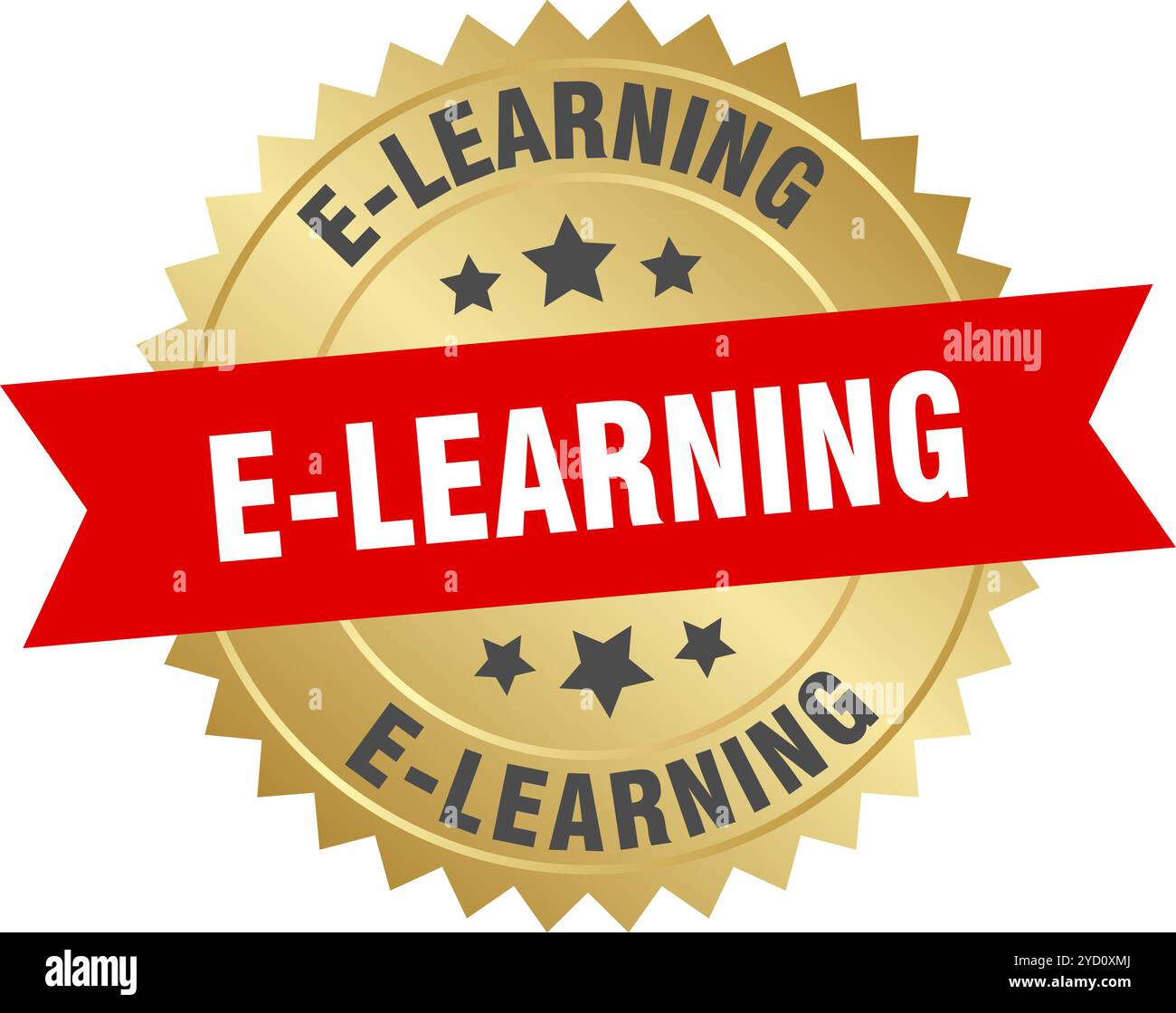 e-learning round red and gold label isolated on transparent background ...