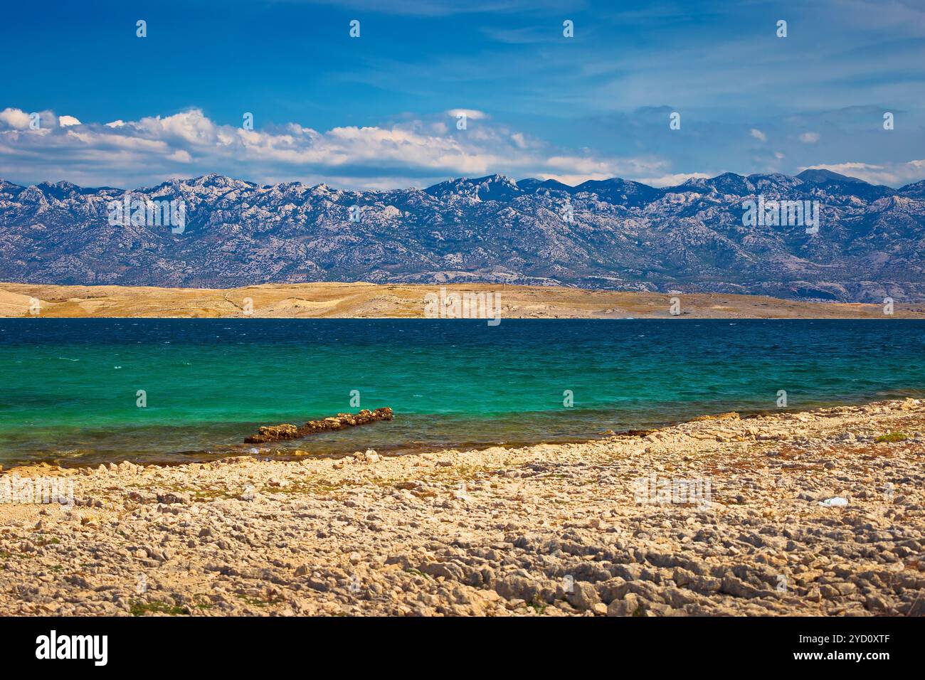 Zadar area stone desert beach scenery and Velebit island view, Dalmatia ...
